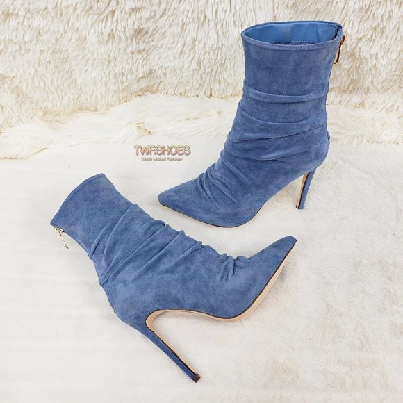 So Me | Shoes | Scrunch Slouch Blue High Heel Ankle Boots | Poshmark